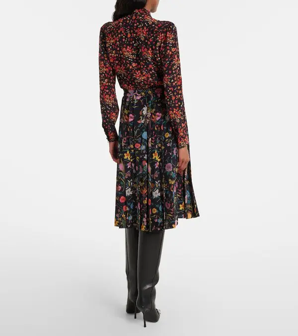 Gucci Flora Pleated Silk Midi Skirt