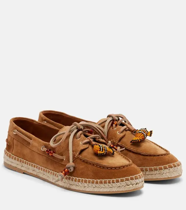 AQUAZZURA Seafarer Beaded Suede Espadrilles - Brown