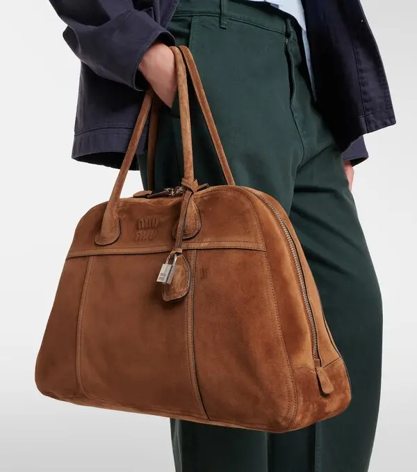 Miu Miu Large Suede Bowling Bag - Brown