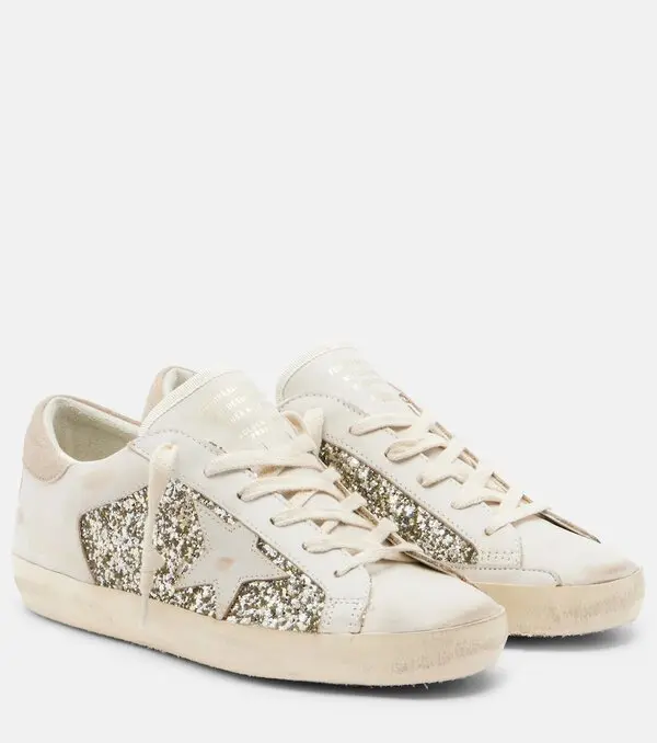 GOLDEN GOOSE Super Star Glitter Leather Sneakers - White