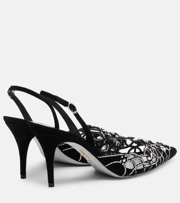 Rene Caovilla Embellished Suede Slingback Pumps