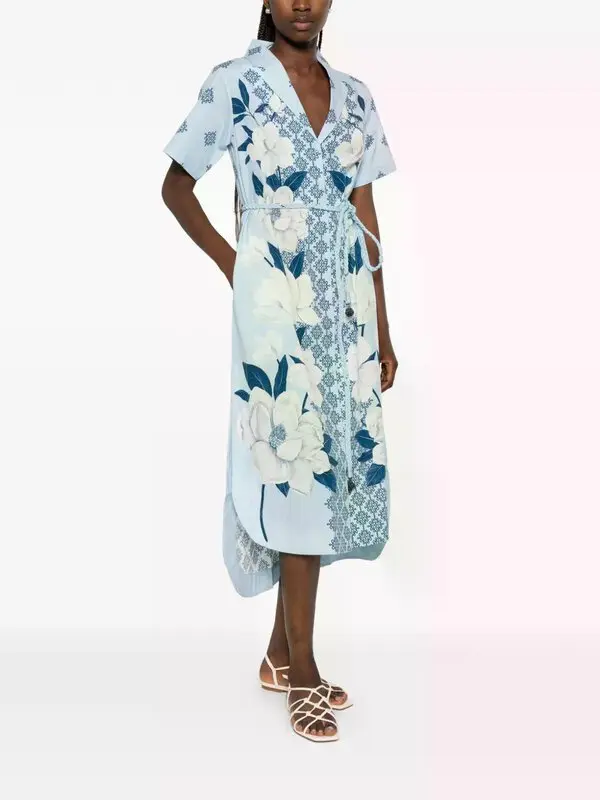 Verandah Floral Print Braided Belt Midi Dress