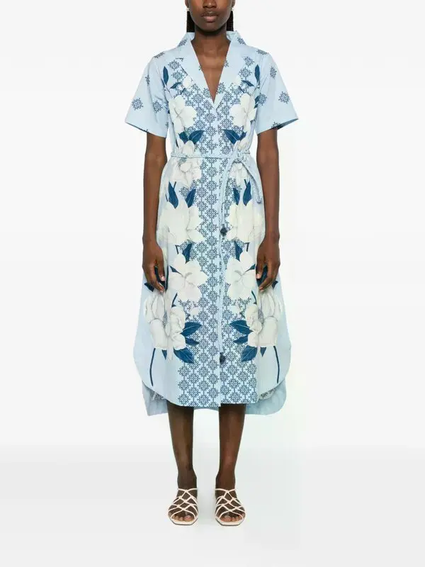 Verandah Floral Print Braided Belt Midi Dress