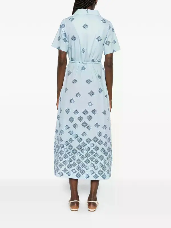 Verandah Floral Print Braided Belt Midi Dress