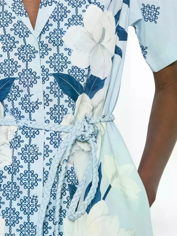 Verandah Floral Print Braided Belt Midi Dress