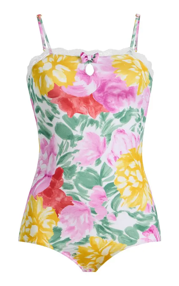 Chloé Floral Print One-piece Swimsuit With Lace Trim - Multi