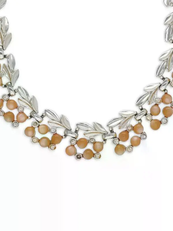 Vintage Leaf-motif Beaded Necklace With Crystal Embellishments