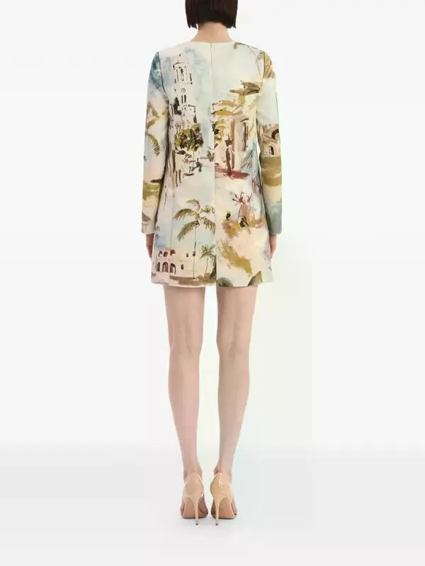Oscar De La Renta Long Sleeve Printed Shift Dress