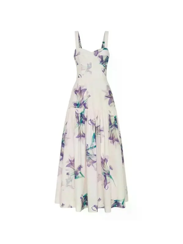 NICHOLAS Floral-print Tiered Midi Dress - Neutrals