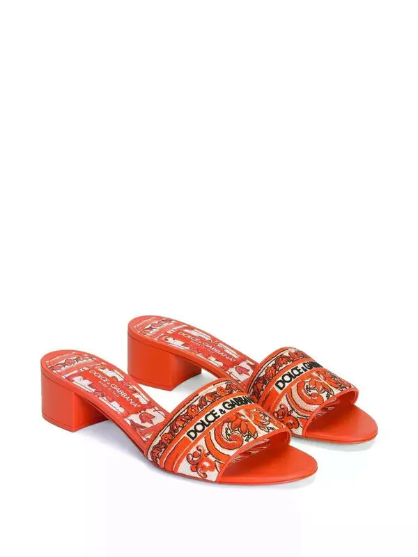 Dolce & Gabbana Majolica-embroidered Nappa Leather Mules - Orange