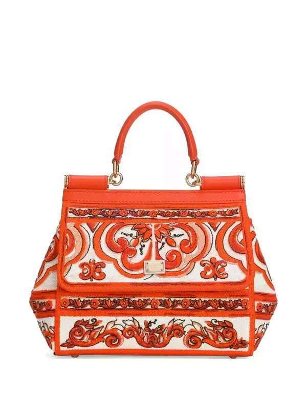 Dolce & Gabbana Small Sicily Handbag With Majolica Embroidery - Orange