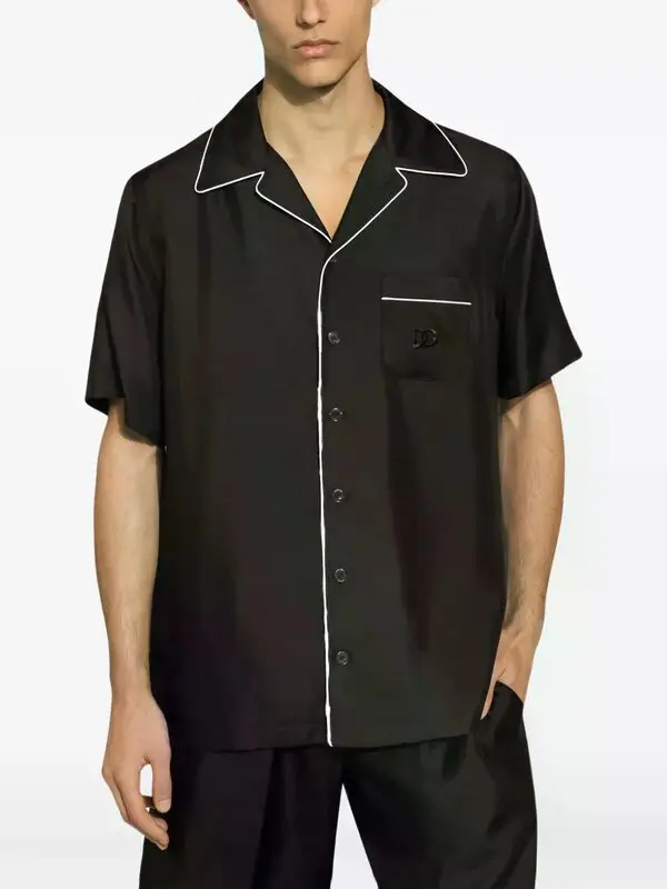 Dolce & Gabbana Silk Twill Shirt With Dg-embroidery - Black
