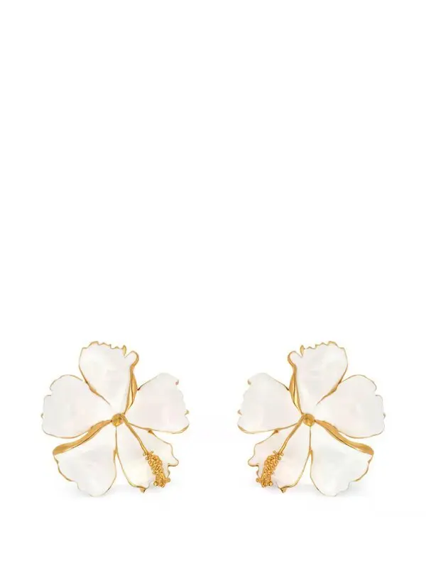 Oscar De La Renta Enamel Hibiscus Clip-on Earrings - Gold
