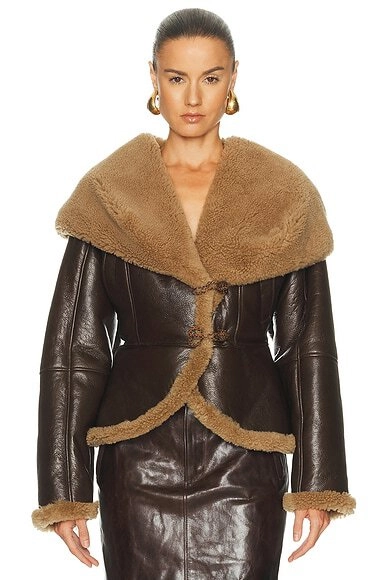 Magda Butrym Leather Shearling Hooded Jacket