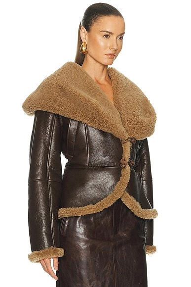 Magda Butrym Leather Shearling Hooded Jacket