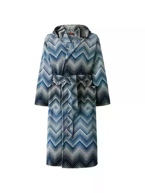 Missoni Zigzag-print Hooded Bathrobe - Blue