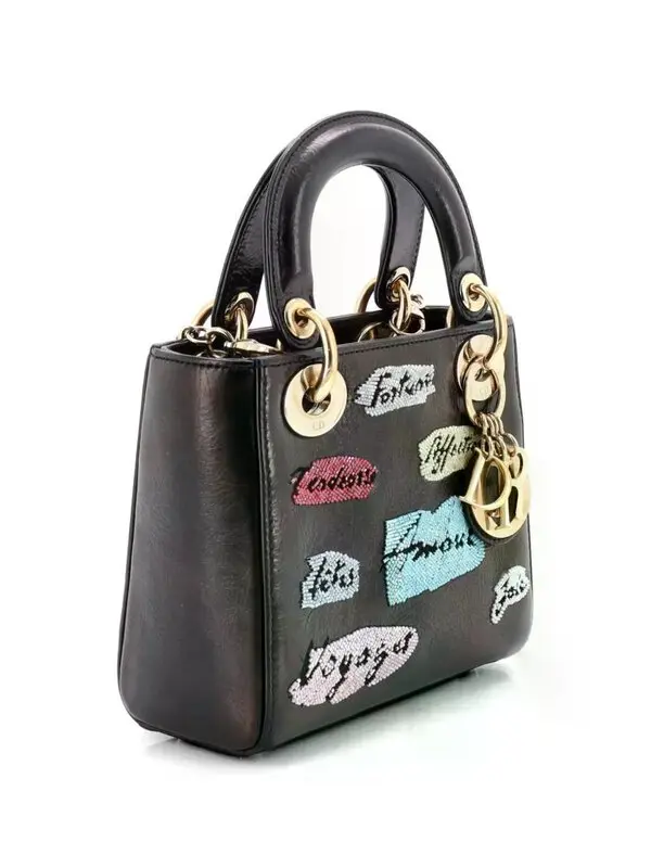 Dior Lady Chain Bag Beaded Leather Mini Shoulder Bag - Black