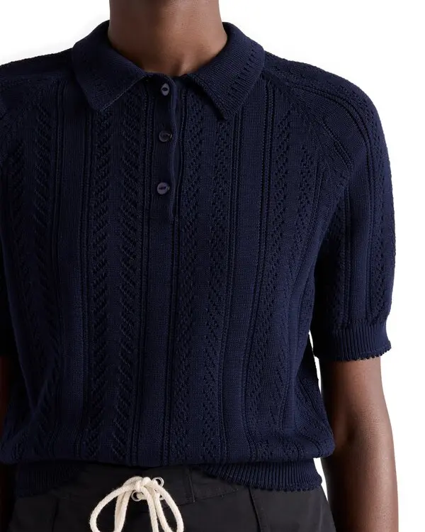 Prada Short-sleeved Openwork Cotton Polo Shirt - Navy