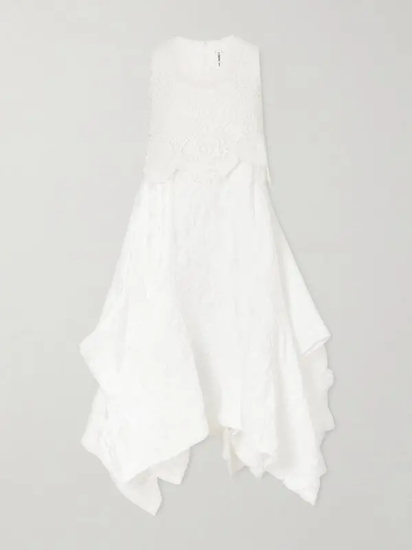 Comme Des Garçons White Crochet-trimmed Cloqué Midi Dress - Neutrals