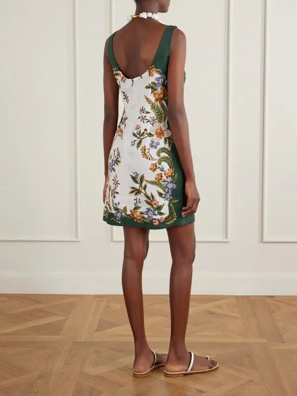 Farm Rio Linen Floral Print Mini Dress
