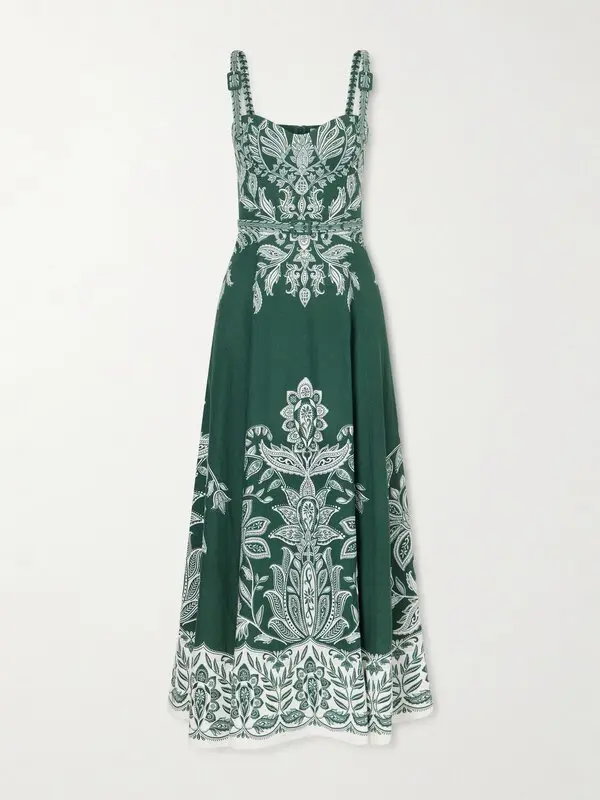 Farm Rio Miranda Belted Maxi Dress - Green