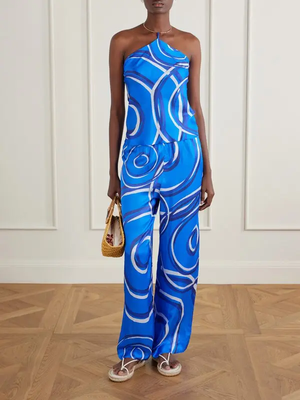 Themis Z Elysia Printed Silk-blend Satin Wide-leg Pants
