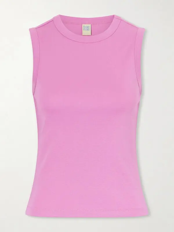 FLORE FLORE Esmé Ribbed Organic Cotton-jersey Tank - Pink