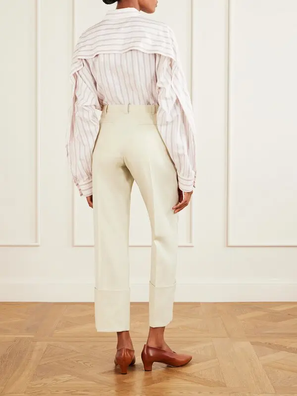 Calvin Klein Ramie-blend Twill Straight-leg Cropped Pants With Oversized Cuffs