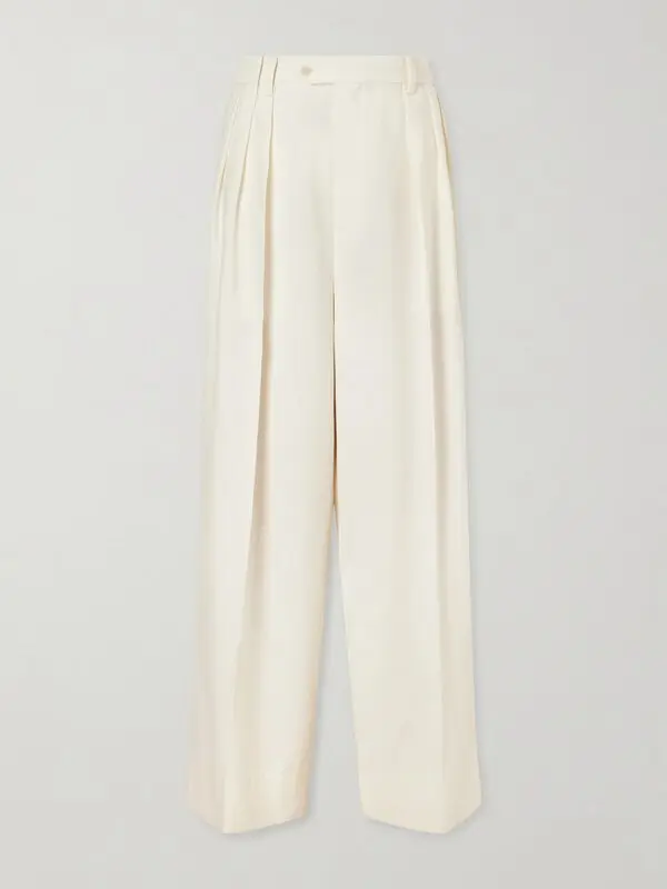 Calvin Klein Alexandra Pleated Wide-leg Wool Trousers - Neutrals