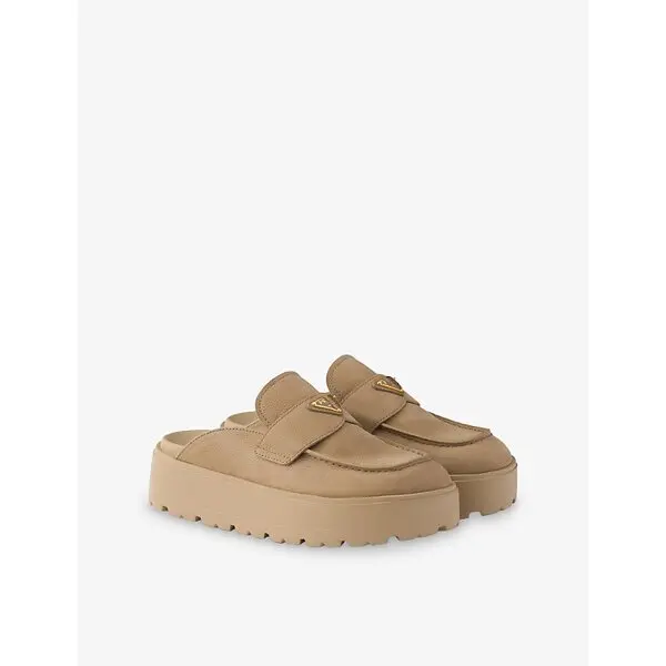 Prada Nubuck Flatform Mules - Neutral