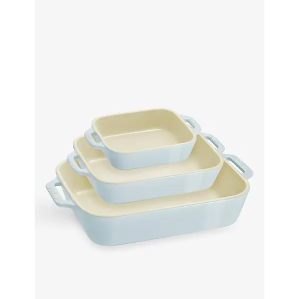 STAUB Rectangular Set Of Three Ceramic Gratin Dishes - Light Blue