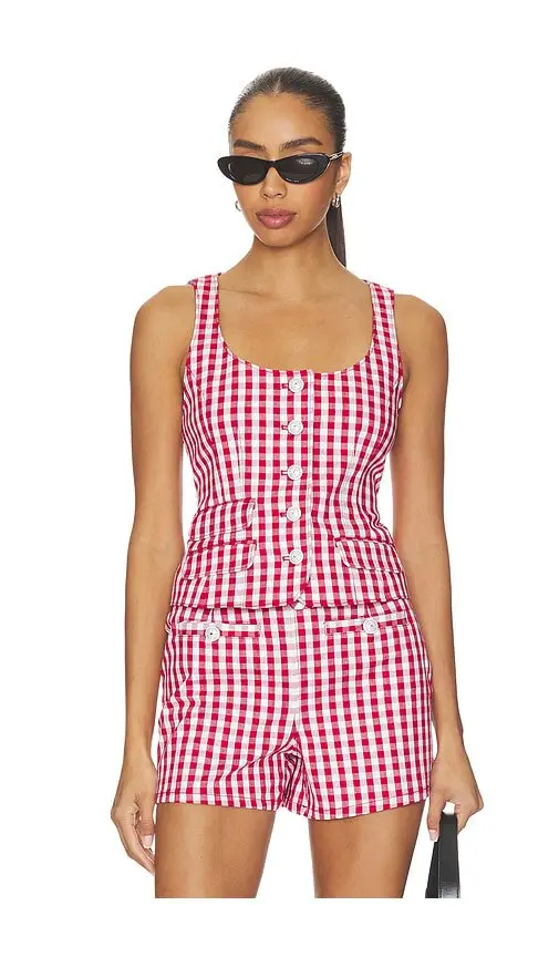 Cinq À Sept Mini Gingham Denim Lovina Top