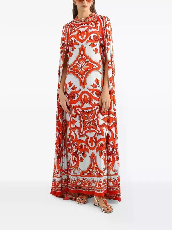 Dolce & Gabbana Majolica Print Charmeuse Maxi Dress
