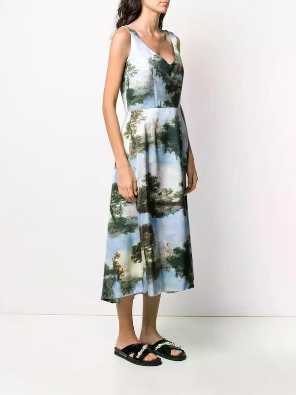 Comme Des Garçons Landscape Print A-line Dress