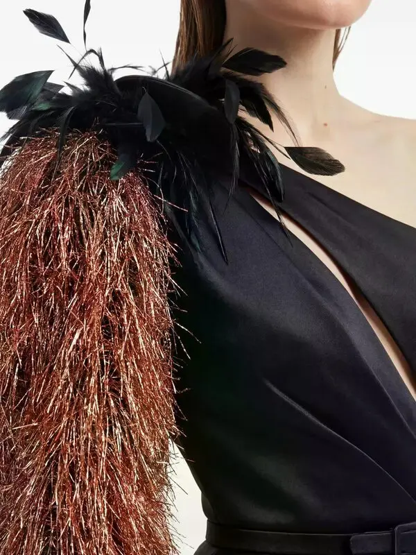 GATTINOLLI BY MARWAN Feather Embellished Gown Dress