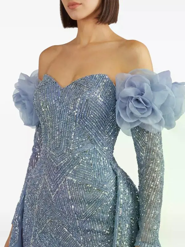GATTINOLLI BY MARWAN Gattinoli Marwan Off-shoulder Sequin Gown With Floral Appliqu