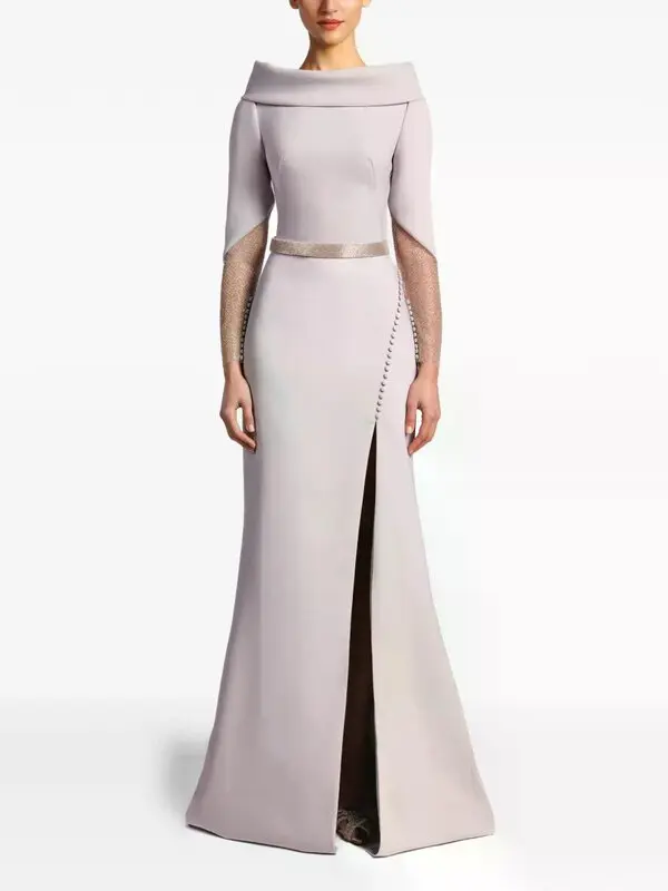 GATTINOLLI BY MARWAN Off-the-shoulder Mermaid Gown With Crystal Embellishments And Side Slit