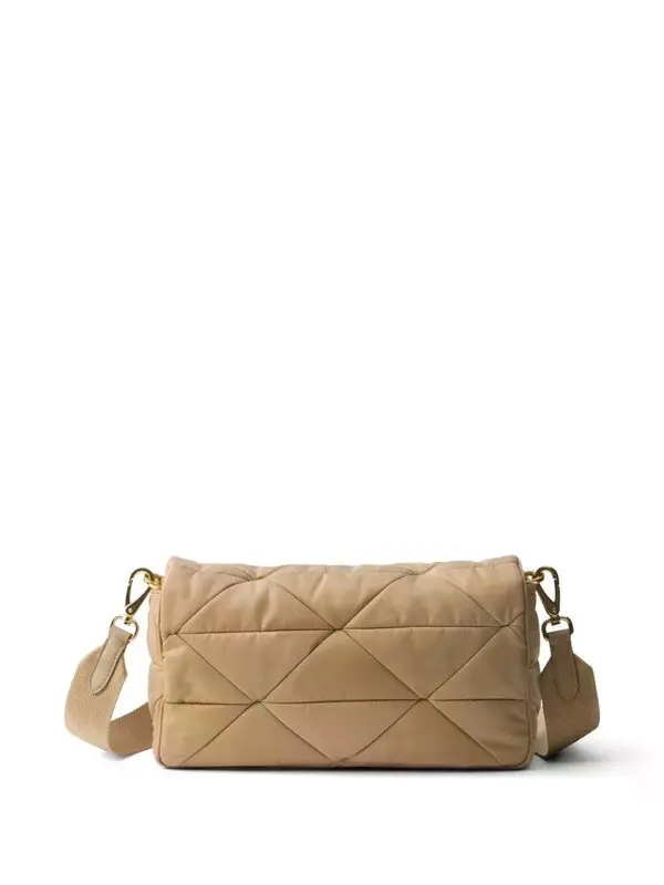 Prada Padded Re-nylon Shoulder Bag With Enamel Triangle Logo - Neutrals