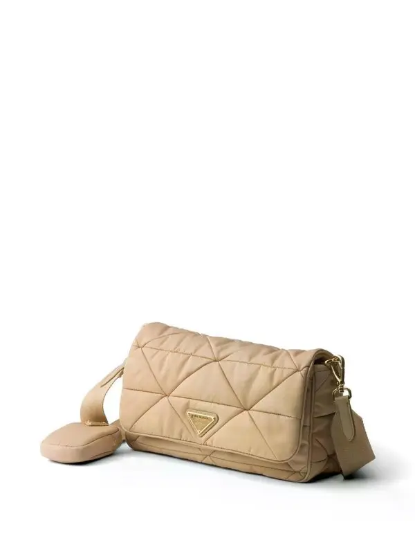 Prada Padded Re-nylon Shoulder Bag With Enamel Triangle Logo - Neutrals