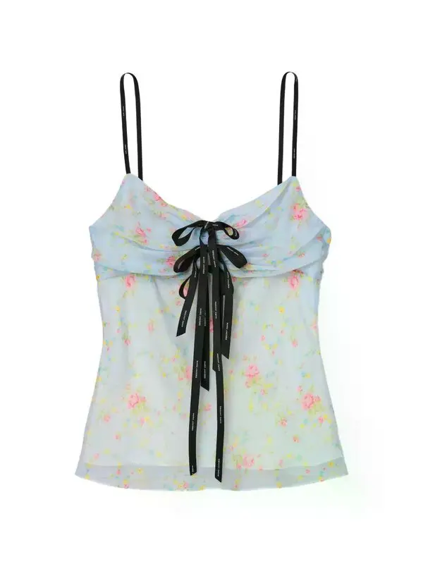 Marc Jacobs Blurred Floral Print Bow Detail Top - Blue