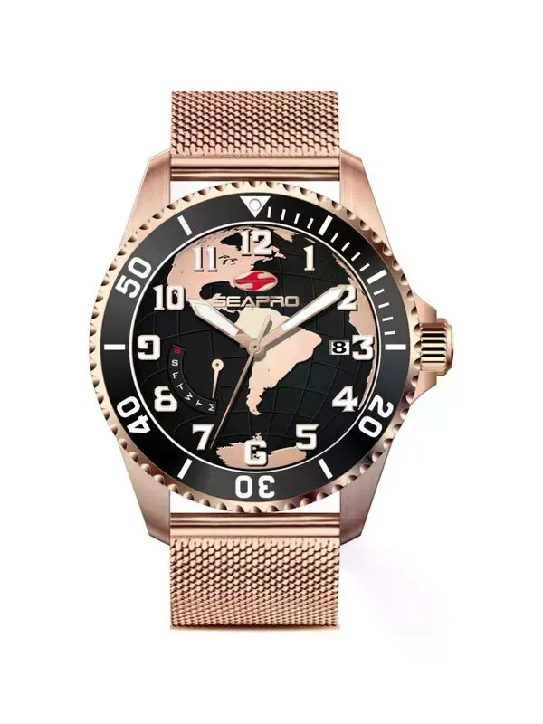 SEAPRO Voyager 42mm Watch With World Map Dial - Black