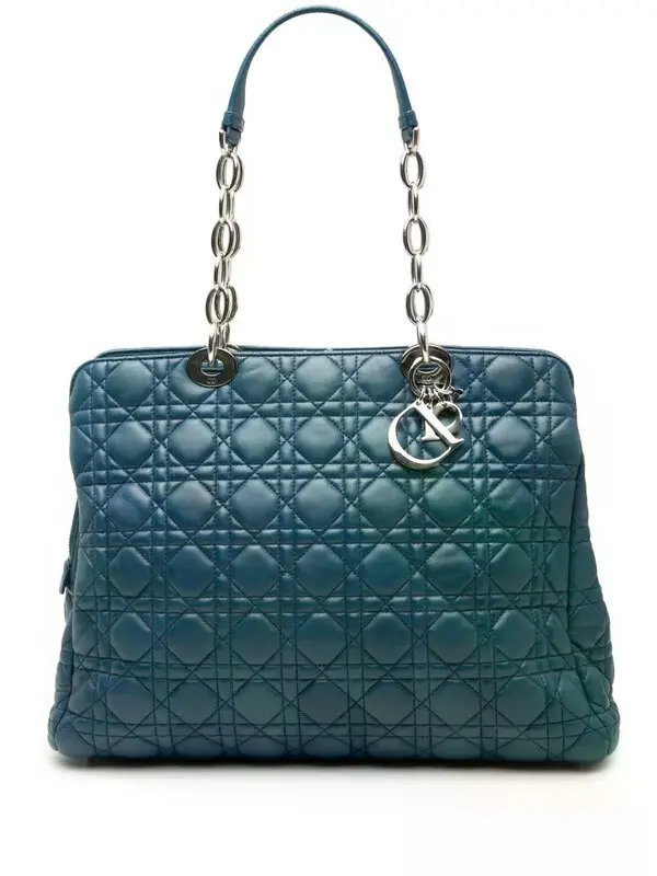 Dior Lambskin Cannage Soft Zipped Lady Shopping Tote Bag - Blue