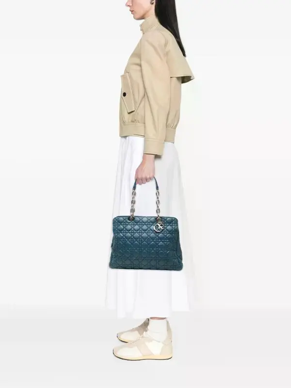 Dior Lambskin Cannage Soft Zipped Lady Shopping Tote Bag - Blue