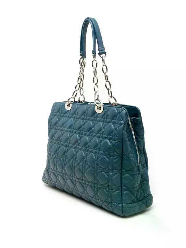 Dior Lambskin Cannage Soft Zipped Lady Shopping Tote Bag - Blue