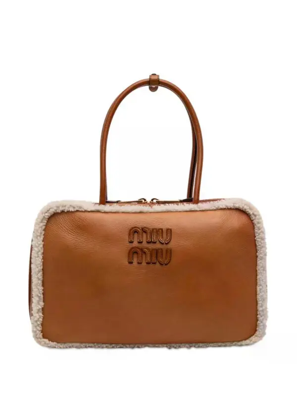 Miu Miu Shearling Trimmed Calfskin Logo Shoulder Bag