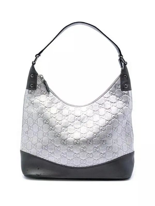 Gucci Metallic Gg Embossed Leather Shoulder Bag - Silver