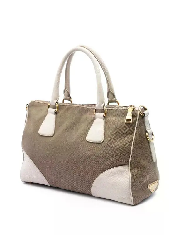 Prada Vitello Daino Trimmed Canvas Canapa Logo Satchel