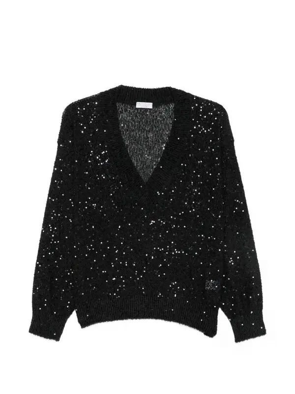 Brunello Cucinelli Sequin Embellished V-neck Sweater