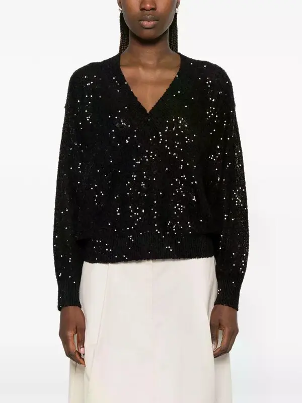 Brunello Cucinelli Sequin Embellished V-neck Sweater