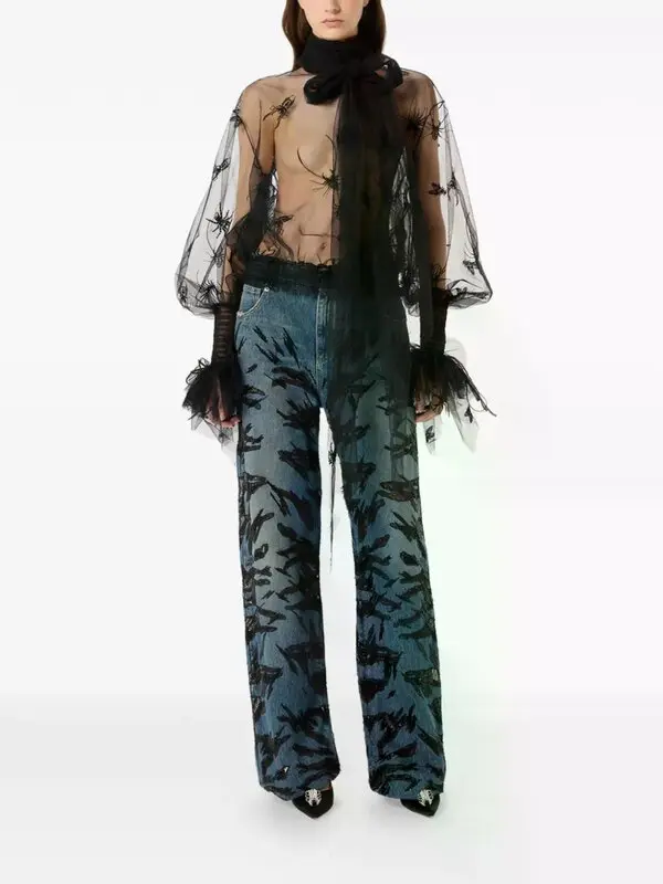 Blumarine Embellished Belted Wide-leg Jeans